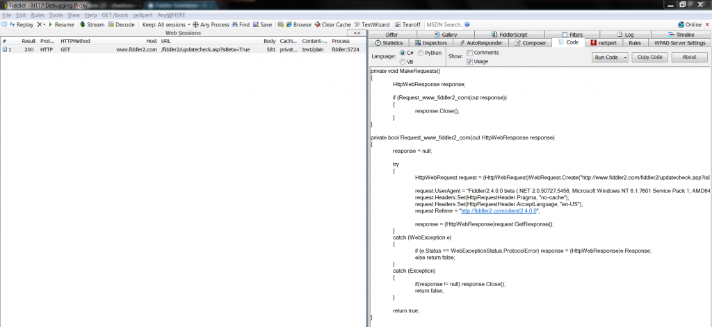 Fiddler Extension - Request to Code - Chad Sowald